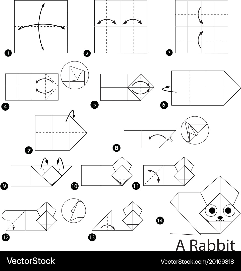 Step instructions how to make origami a rabbit Vector Image