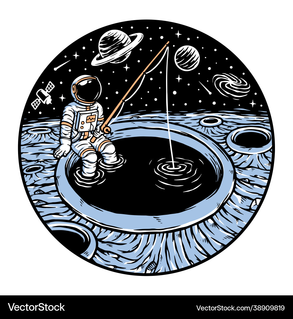 Astronaut fishing on planet Royalty Free Vector Image