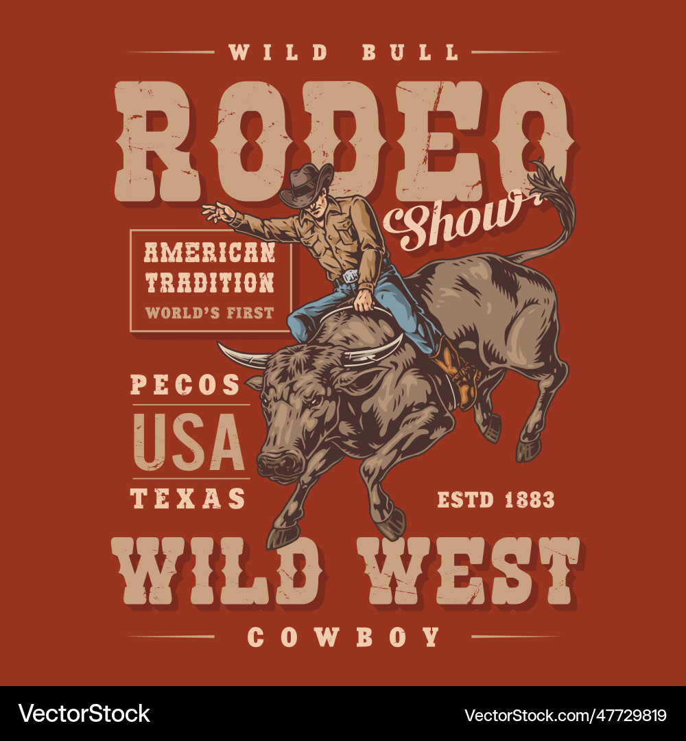 Bull rodeo show flyer colorful Royalty Free Vector Image