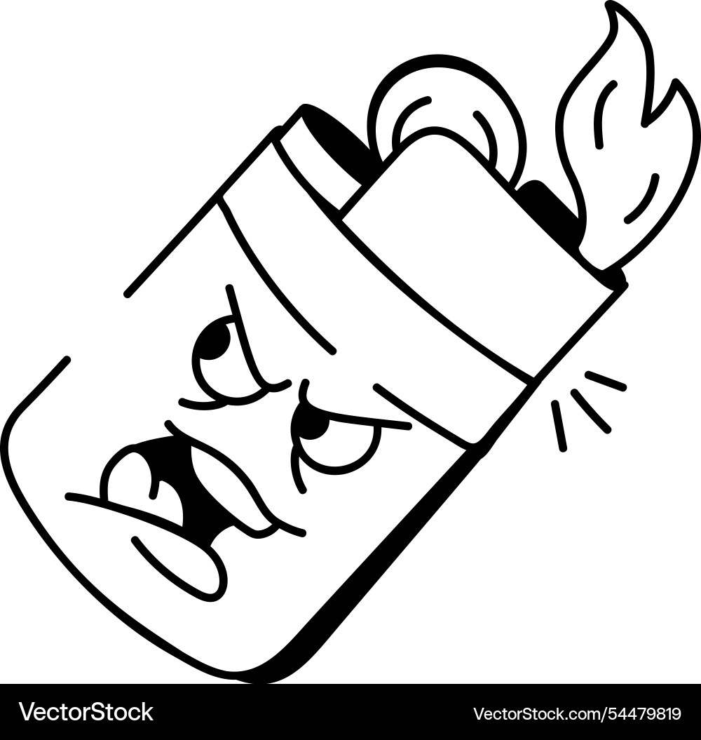Burning lighter with an emoji on it doodle icon Vector Image