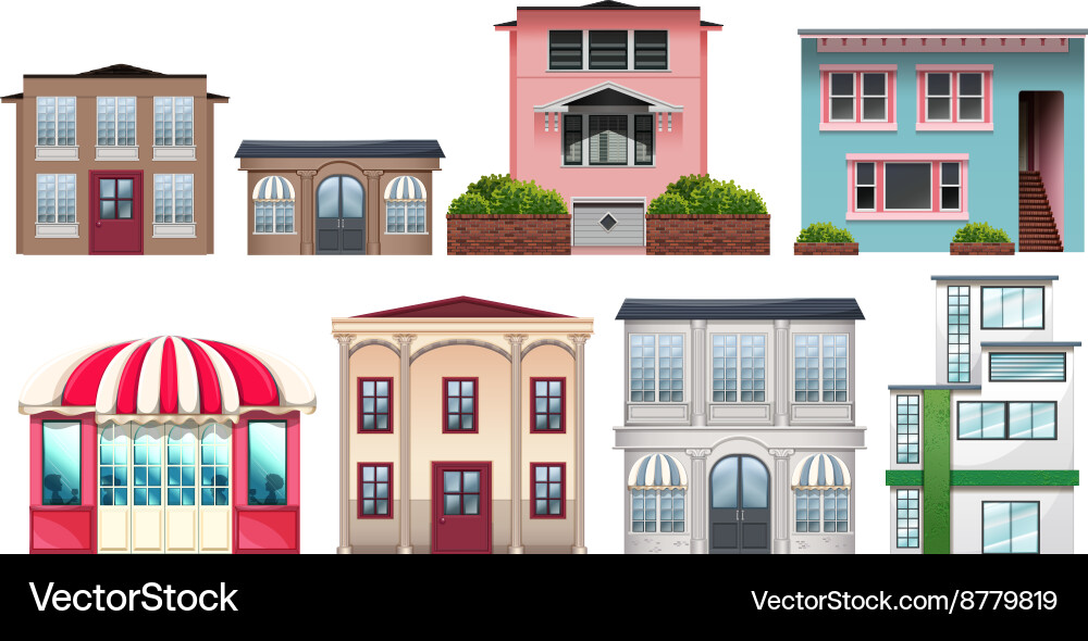 Different design of shops and houses Royalty Free Vector