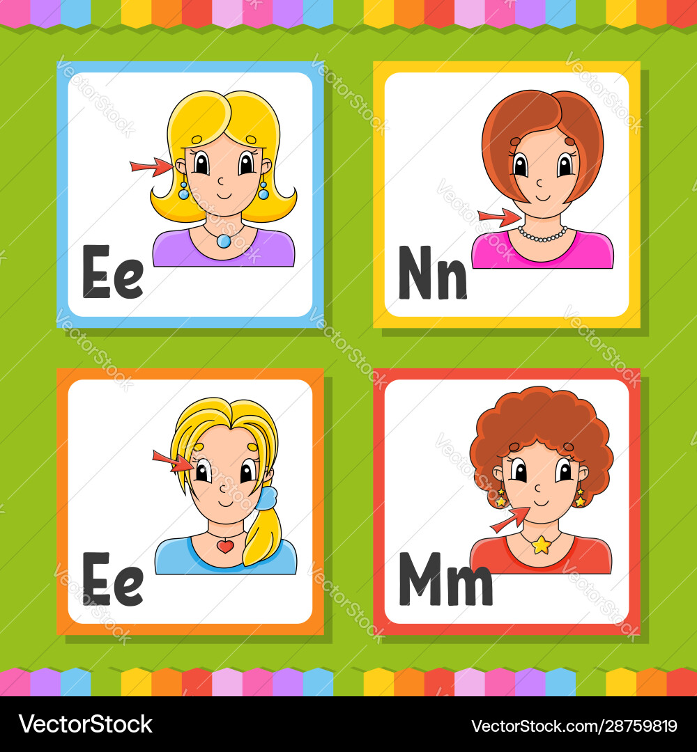 English alphabet letter e n m abc square flash Vector Image
