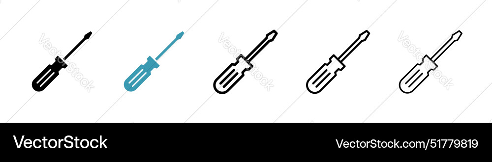 Screwdriver icon set black filled and outlined Vector Image