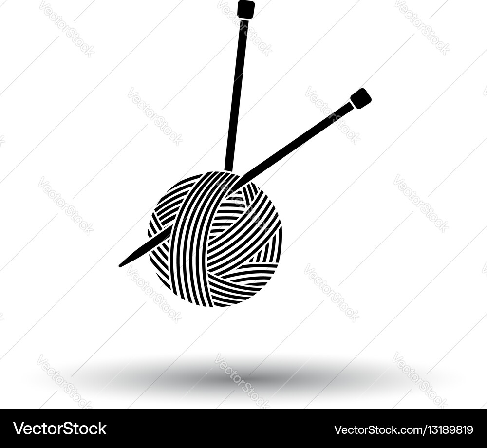 Yarn ball with knitting needles icon Royalty Free Vector