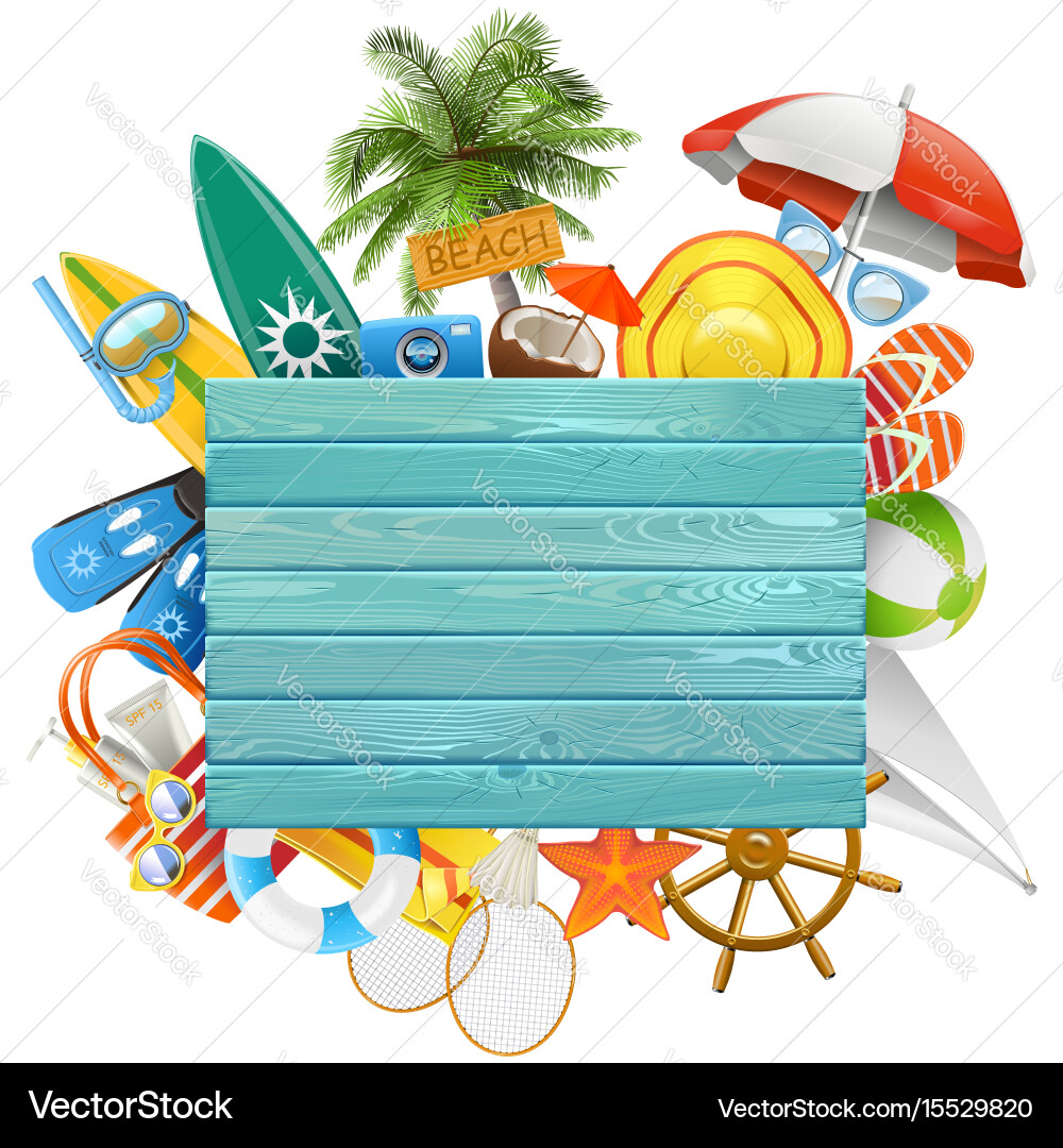 Beach concept with blue board Royalty Free Vector Image