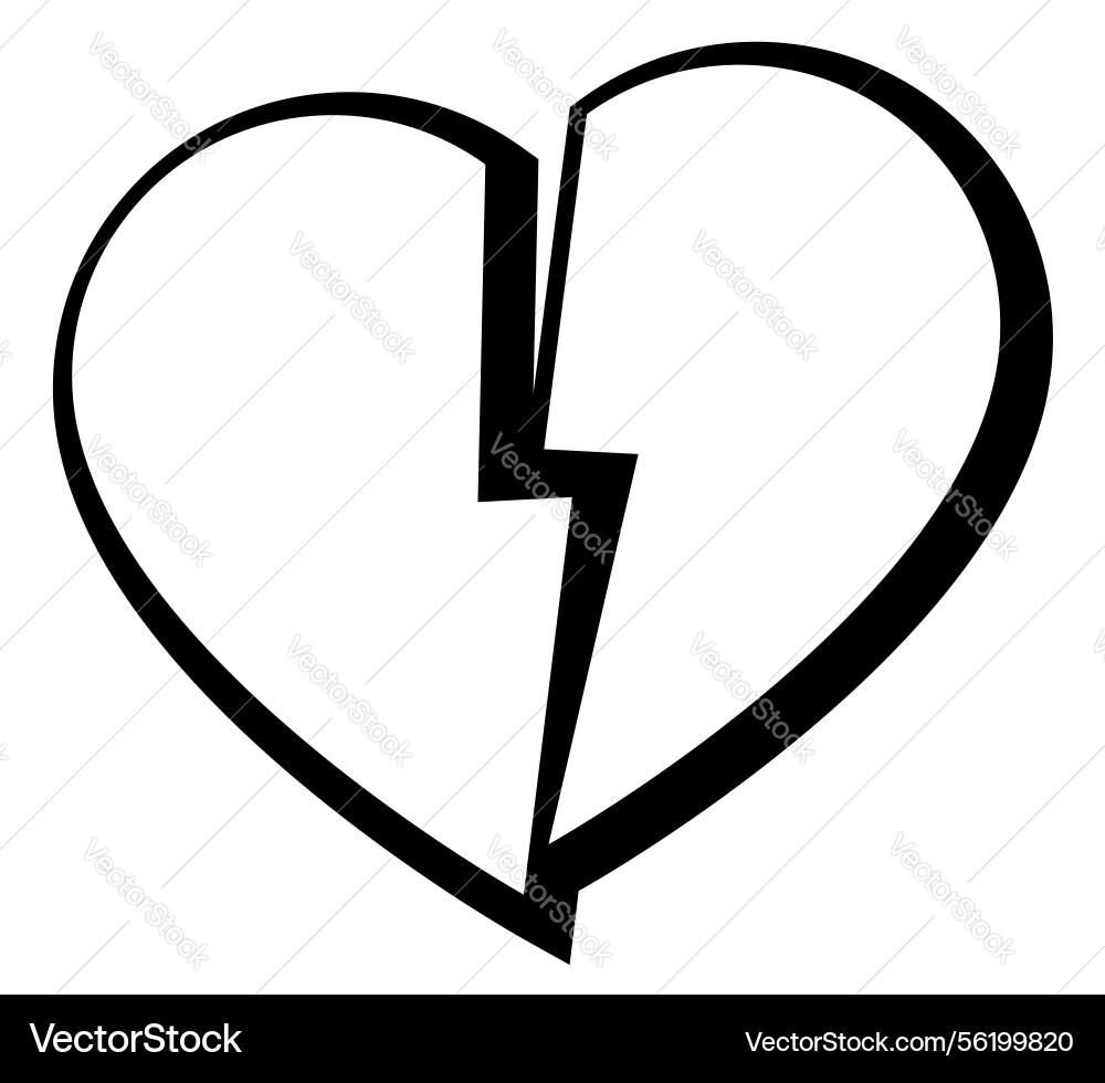 Broken heart shape symbol silhouette Royalty Free Vector