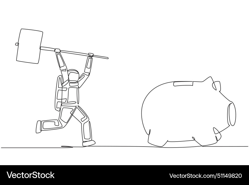 Continuous one line drawing astronaut holding Vector Image Continuous one line drawing astronaut holding Vector Image