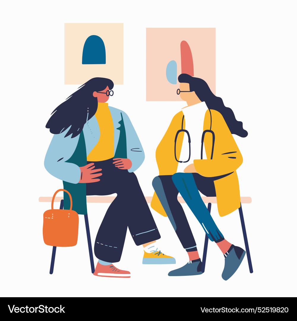 Two women having conversation bright clothing Vector Image
