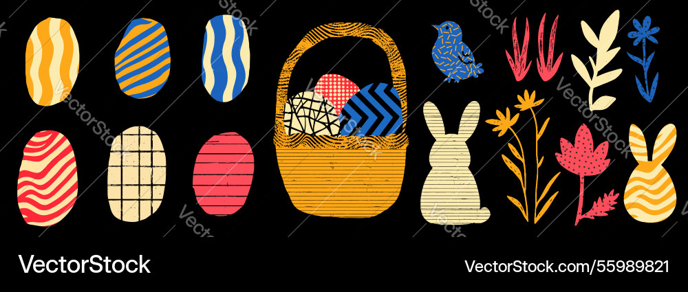 Bright and colorful easter egg designs combined Vector Image