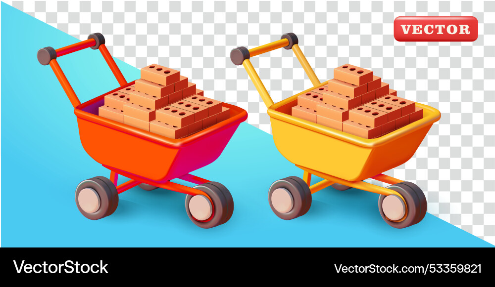 Construction workers cart with bricks 3d Vector Image