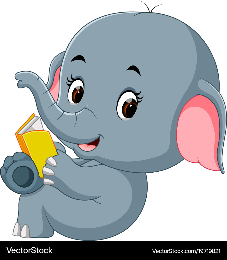 Cute elephant reading a book Royalty Free Vector Image