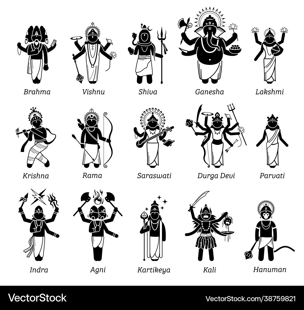 Hindu Gods & Goddesses - Stick Figures Vector Image