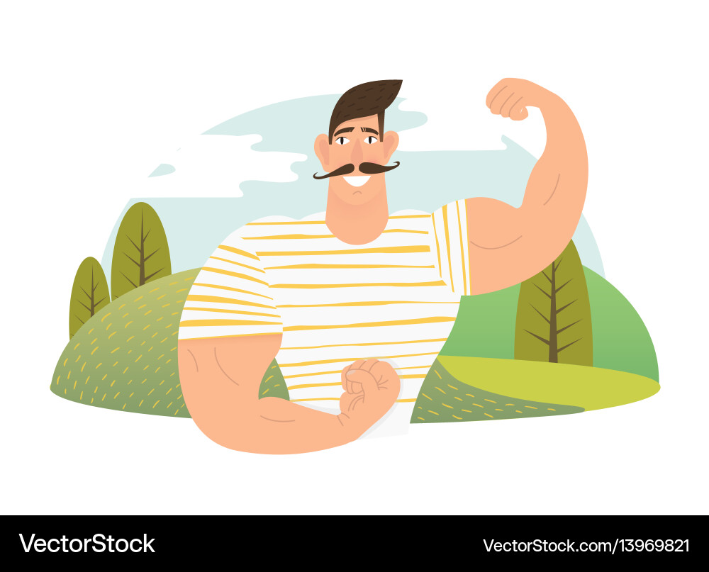 Muscular Man with Mustache - Strength Training Vector Image