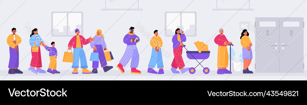 People standing in queue to public toilet flat Vector Image