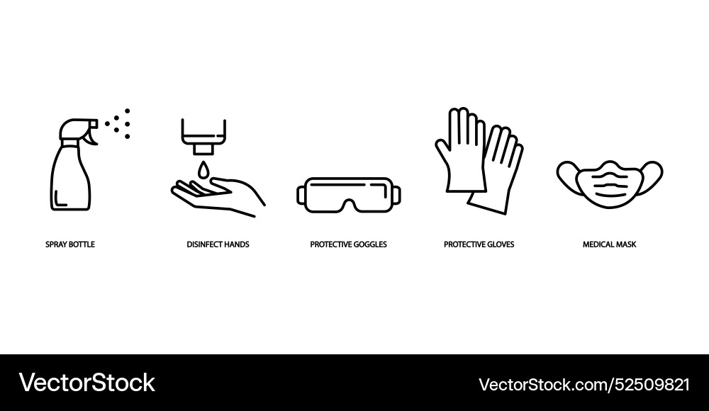 Prevention line icons set with shield isolated Vector Image