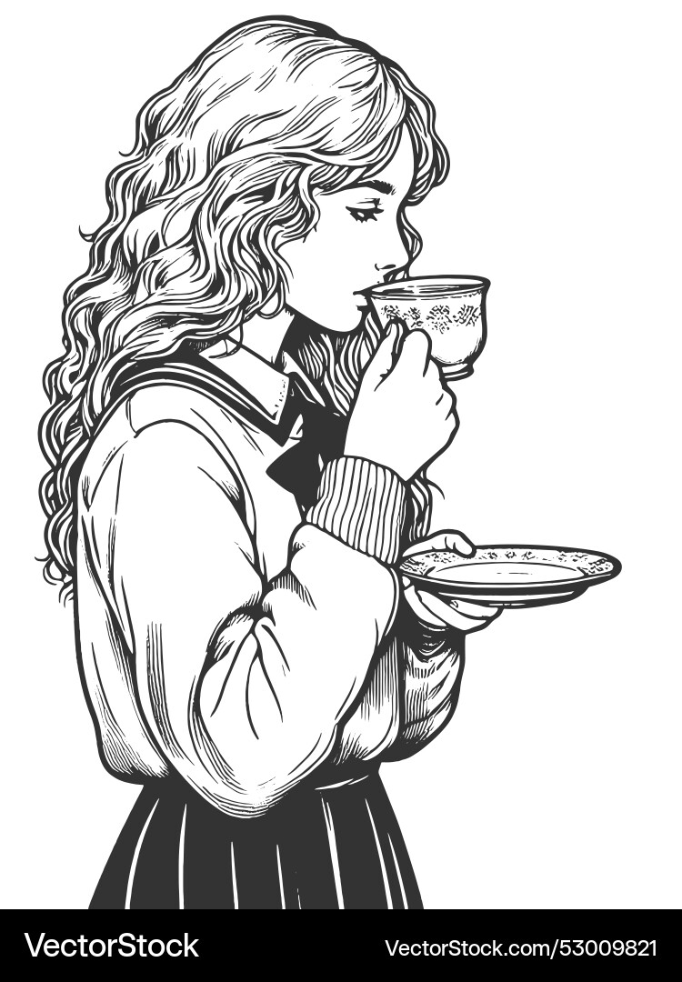 Young woman drinking tea Royalty Free Vector Image