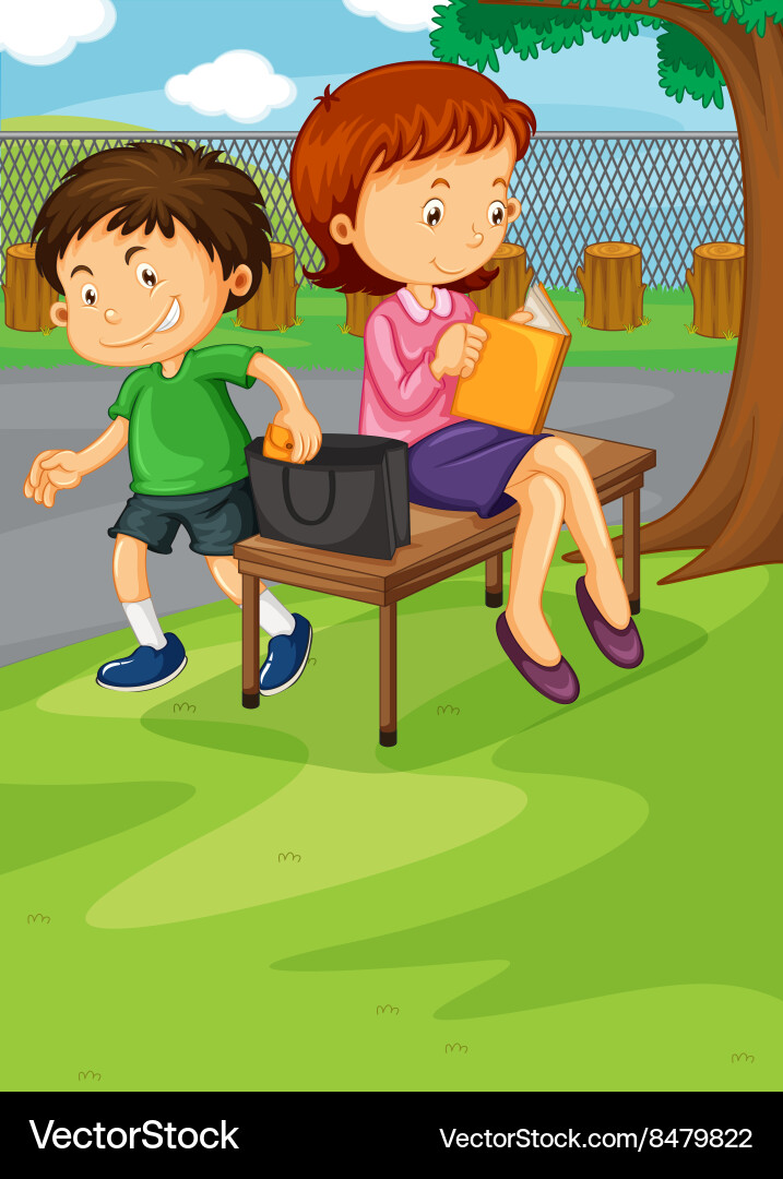 Boy stealing from womans purse Royalty Free Vector Image