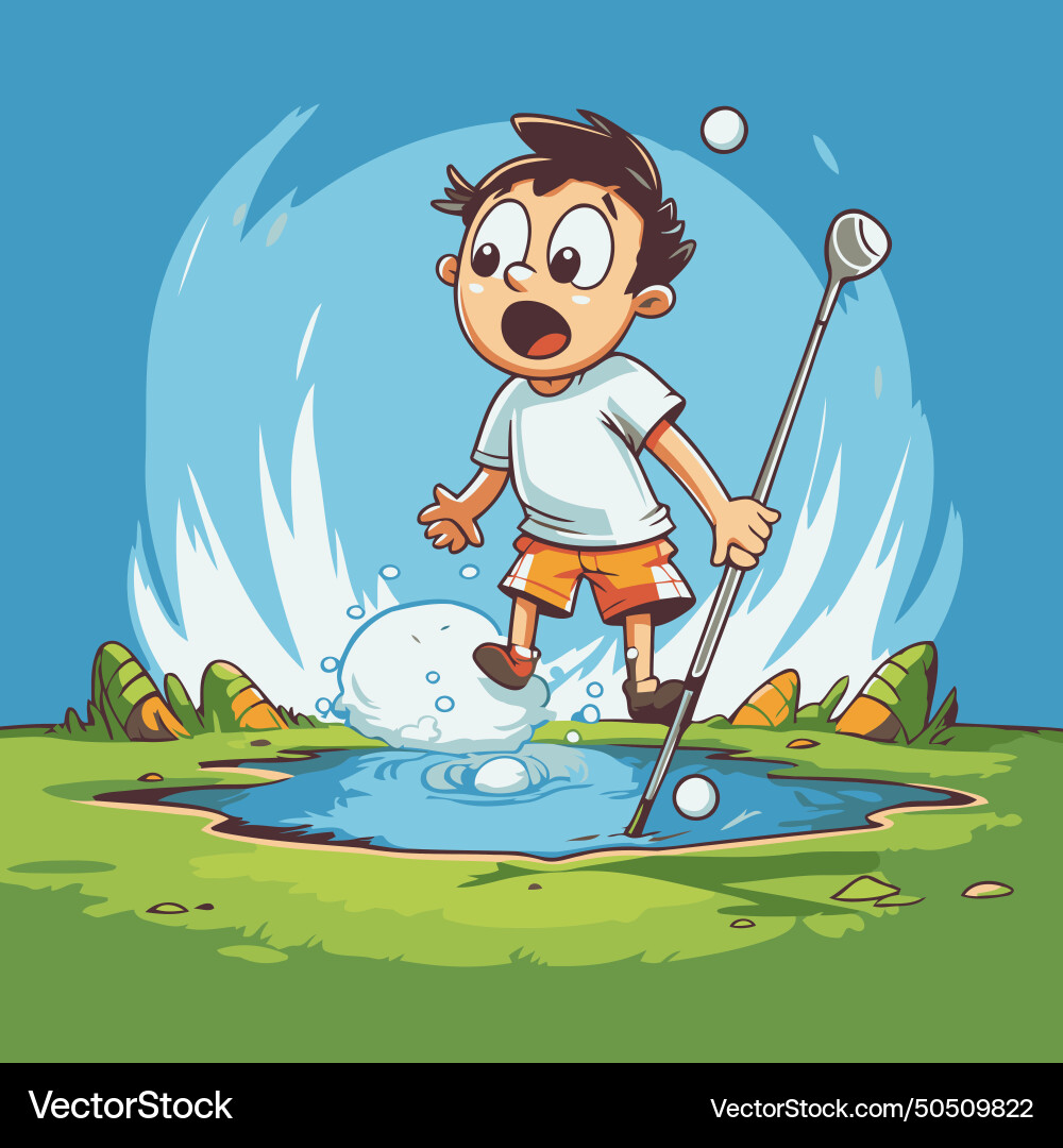 Cartoon boy playing golf Royalty Free Vector Image