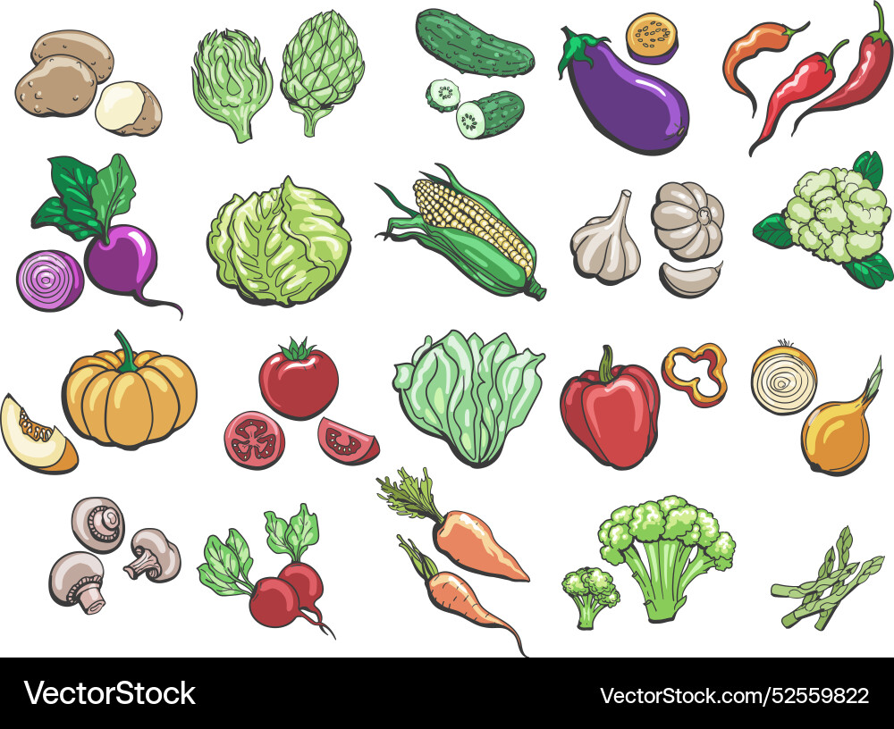 Cartoon vegetables set Royalty Free Vector Image