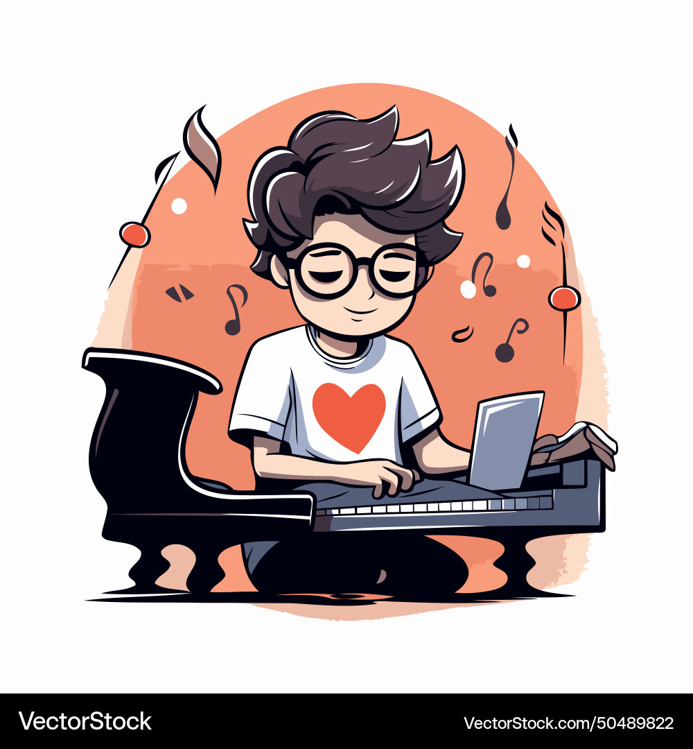 Cute cartoon boy playing piano in a flat style Vector Image
