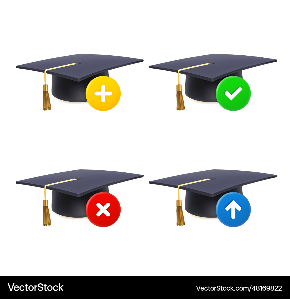 Graduation cap icon set with different pictograms Vector Image