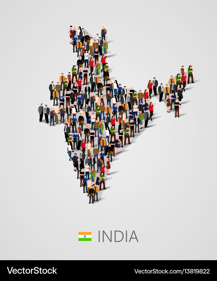 Large group of people in india map form Royalty Free Vector