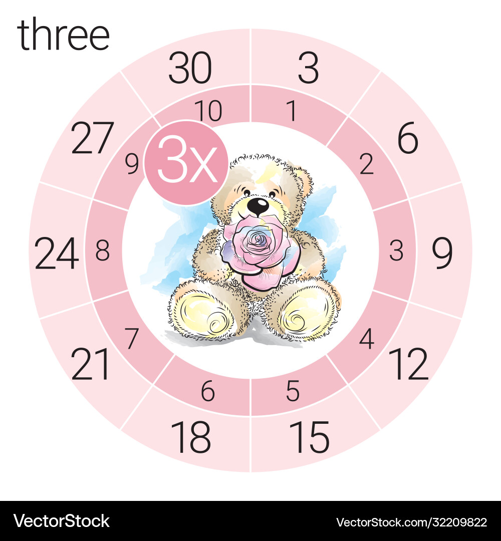 Math multiplication circle with teddy bear Vector Image