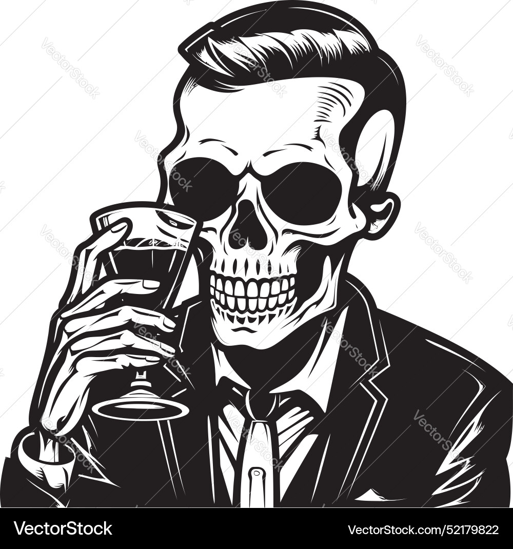 Raise a toast drunken skeleton logo crafted Vector Image