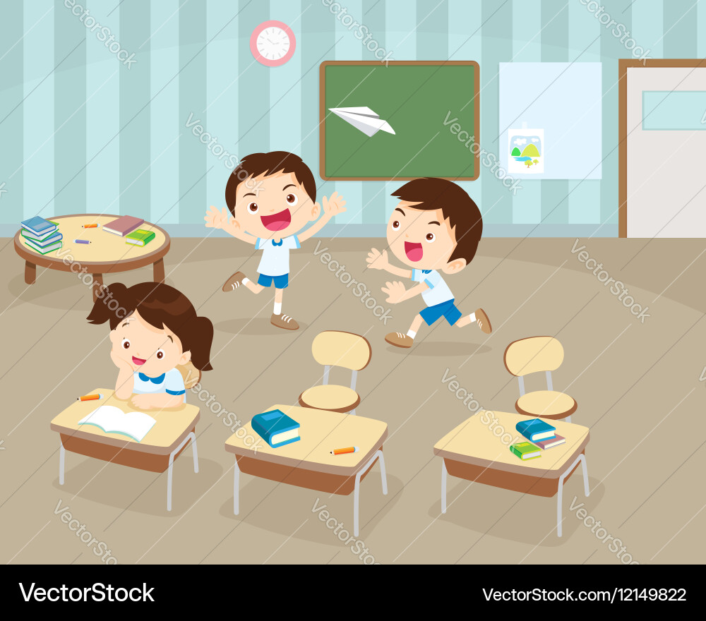 Students playing in classroom Royalty Free Vector Image