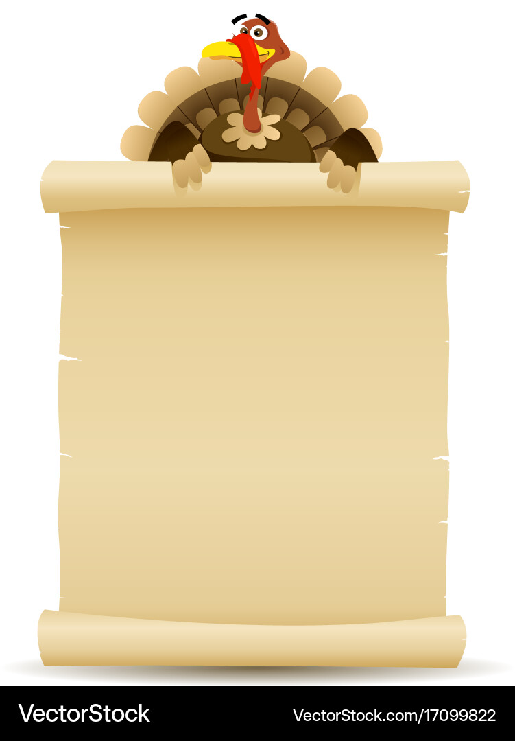 Thanksgiving turkey holding parchment scroll menu Vector Image