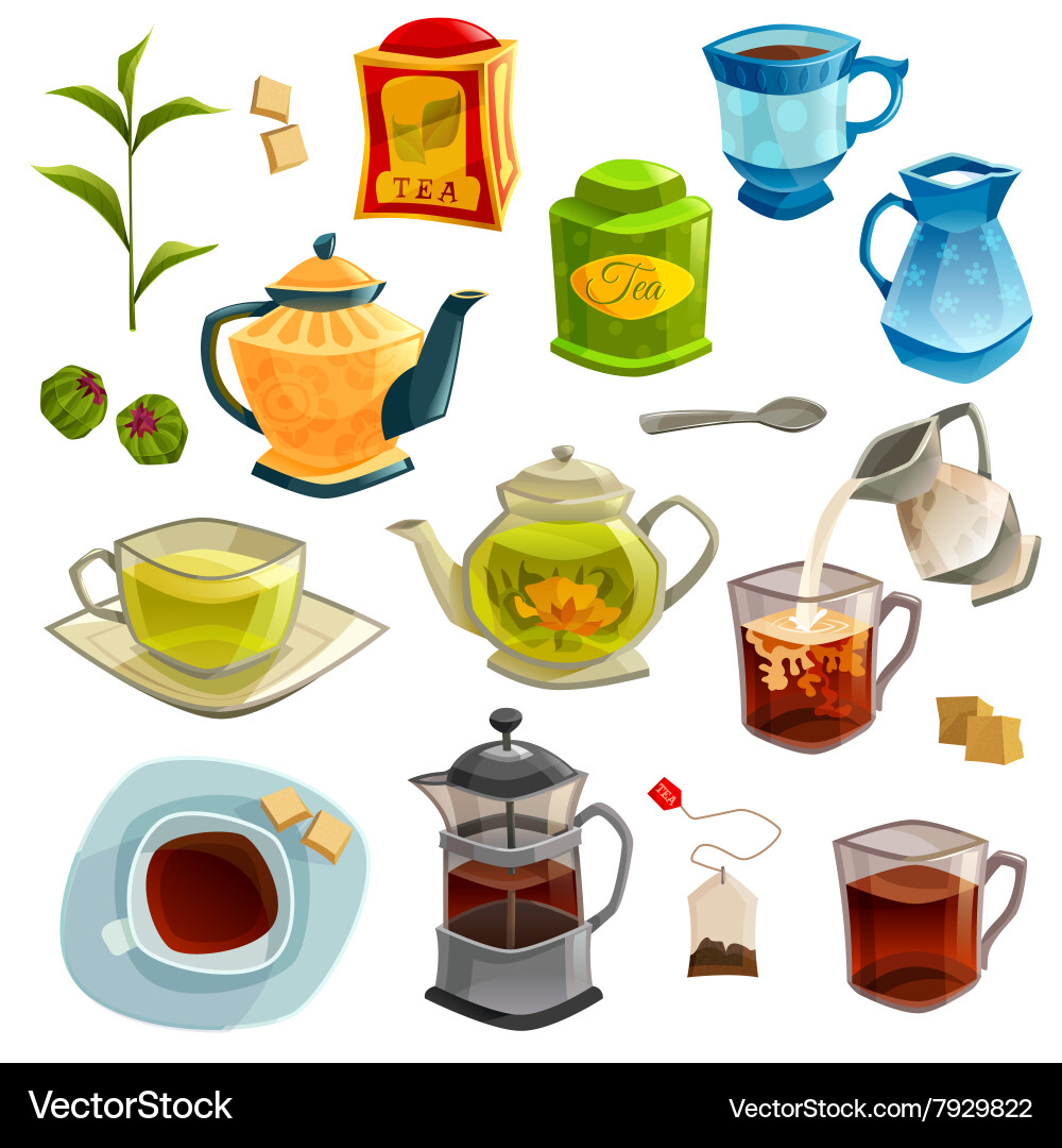 Types of tea set Royalty Free Vector Image - VectorStock