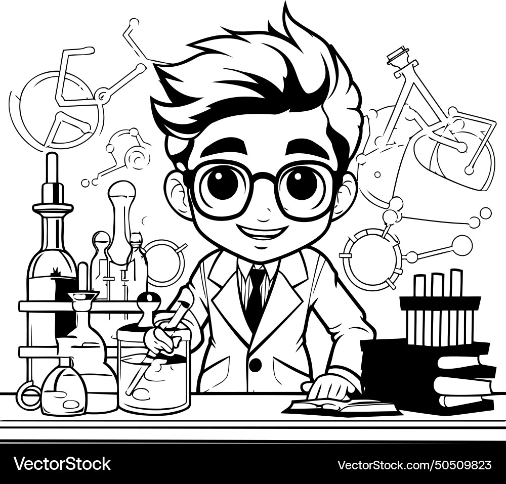 Cartoon scientist working in laboratory black Vector Image