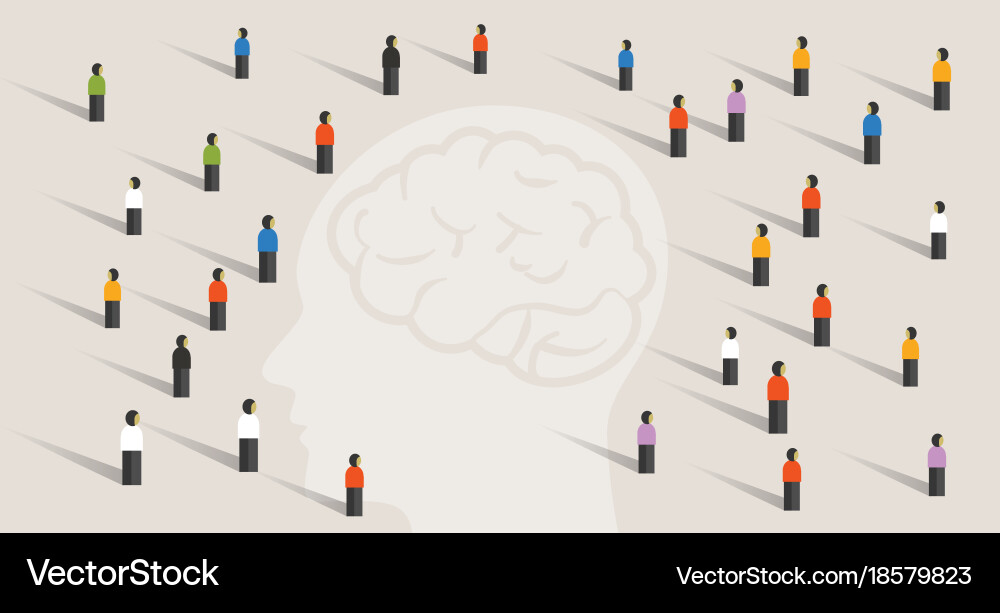 Crowd many people group with large head mind Vector Image