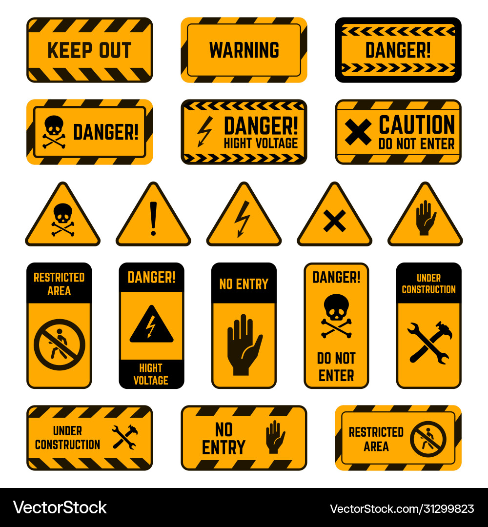 Danger & Warning Signs - Yellow & Black Vector Image