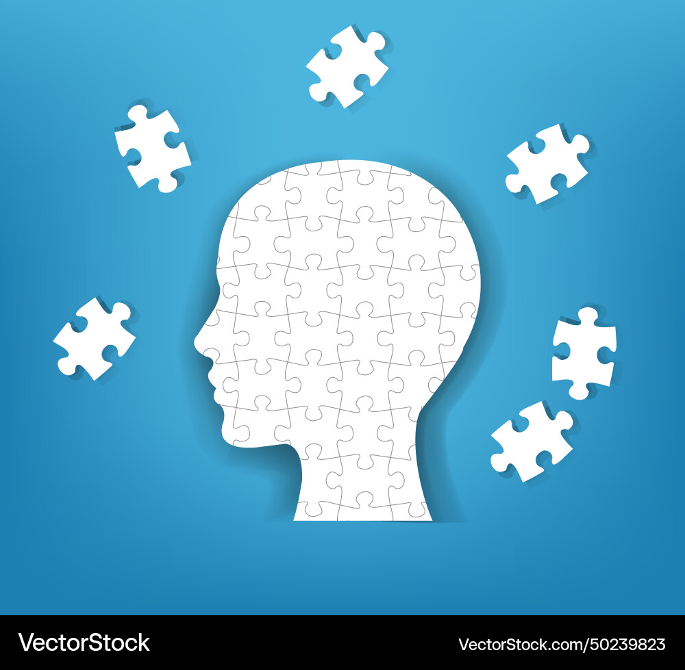 Puzzle man head icon isolated blue background Vector Image