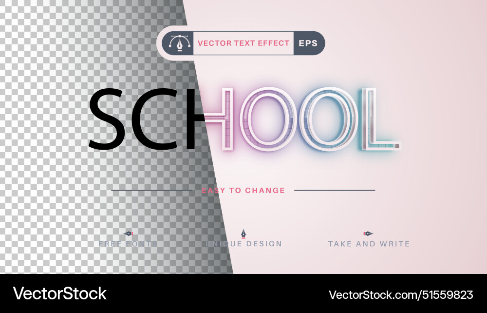 Stroke school - editable text effect font style Vector Image