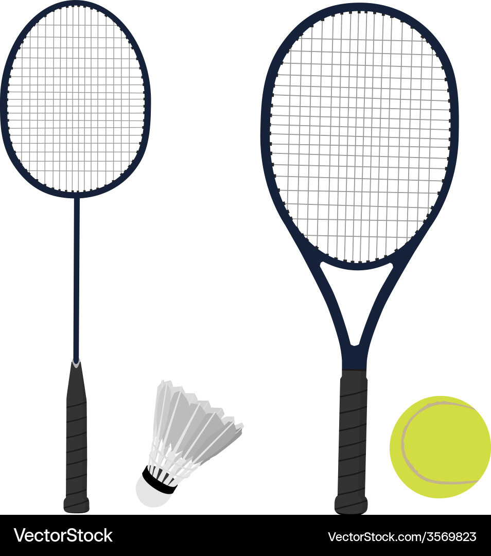 Tennis and badminton racket shuttlecock Royalty Free Vector