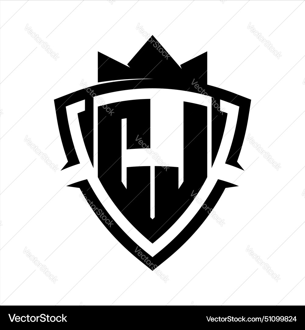 Cj letter bold monogram triangle curve shield Vector Image