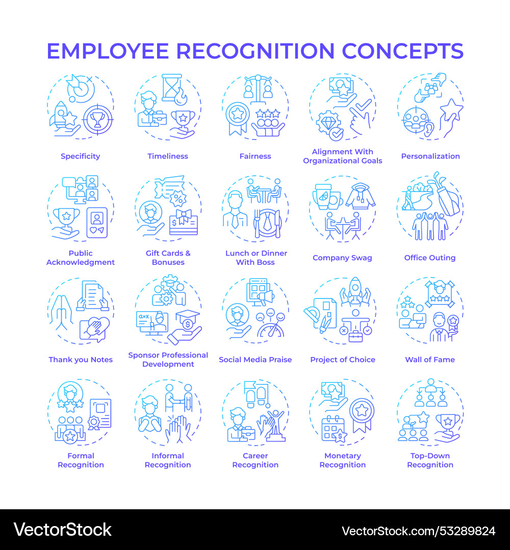 Employee recognition blue gradient concept icons Vector Image