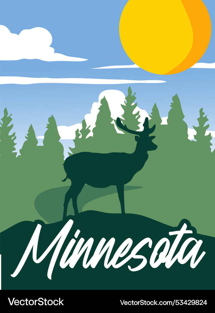 Minnesota state with deer silhouettes Royalty Free Vector