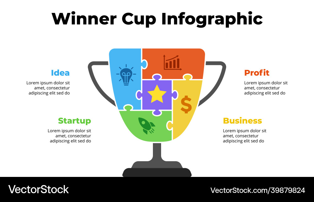 Puzzle winner cup success infographic Royalty Free Vector
