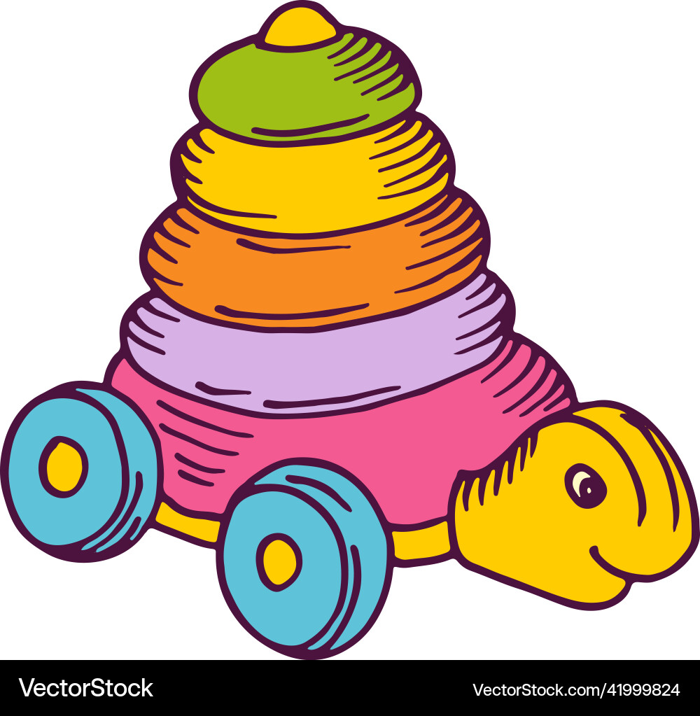 Turtle on wheels plastic baby toy in hand drawn Vector Image