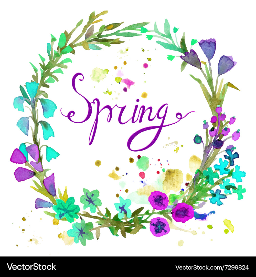 Watercolor Floral Spring Wreath Royalty Free Vector Image