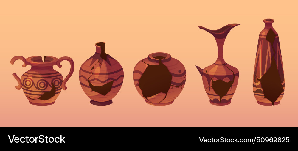 Broken and cracked ancient pottery products Vector Image