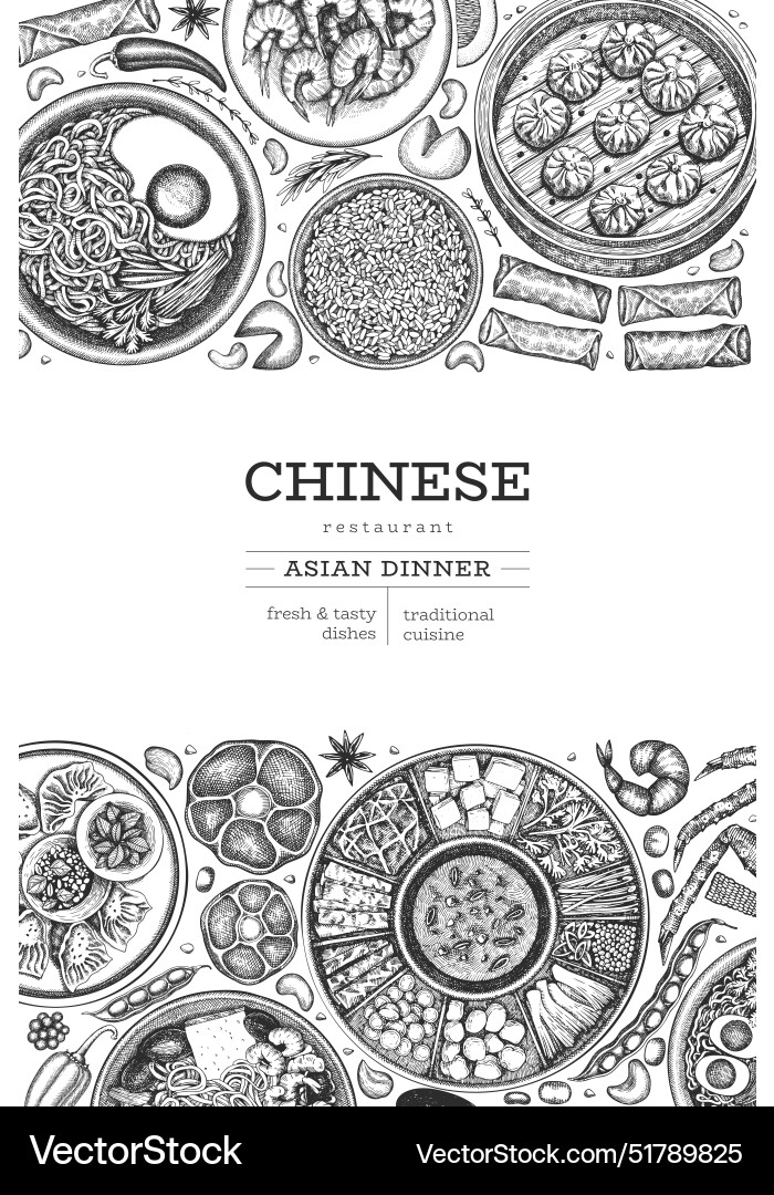 Chinese cuisine design template hand drawn asian Vector Image