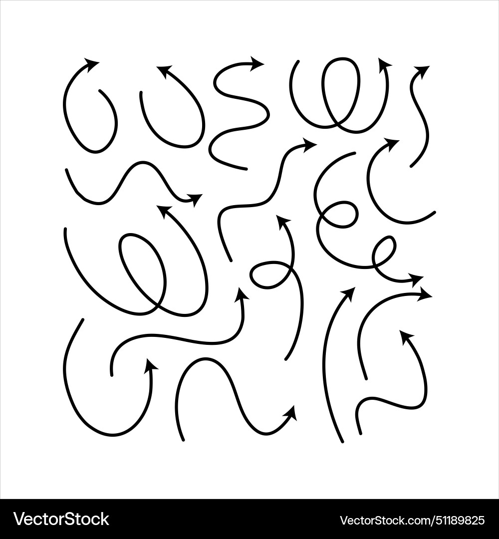 Clean arrows style doodle set hand drawn curve Vector Image