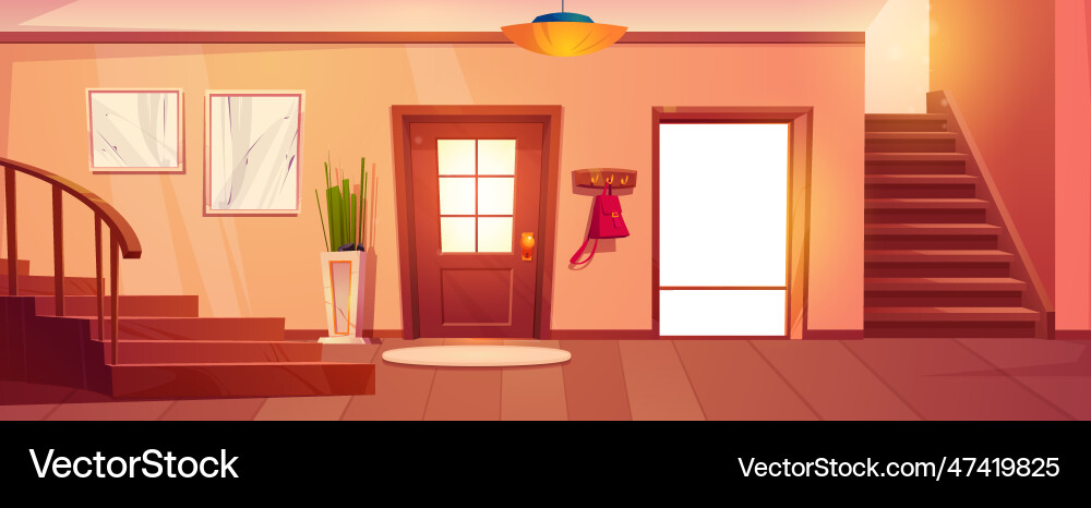 House hallway interior design with stairs Vector Image