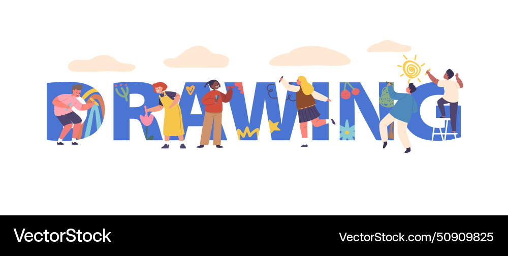 Kids drawing concept children characters engage Vector Image