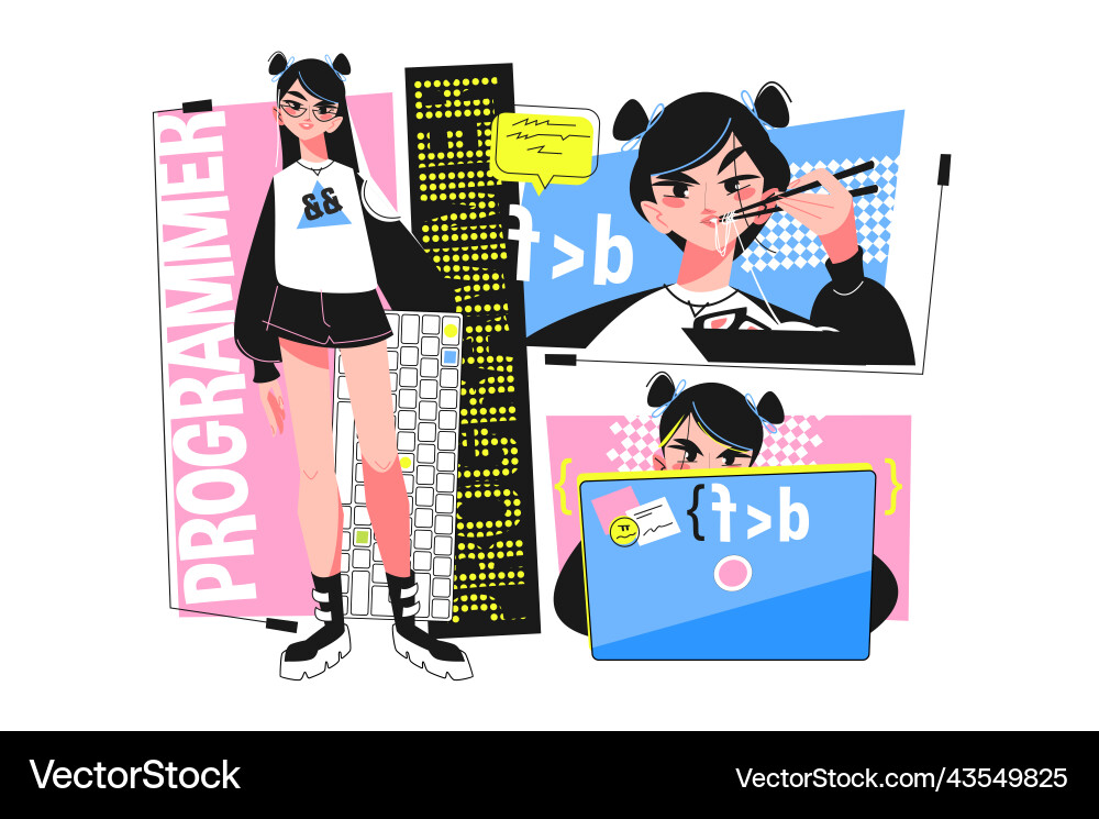 Young girl programmer at work Royalty Free Vector Image