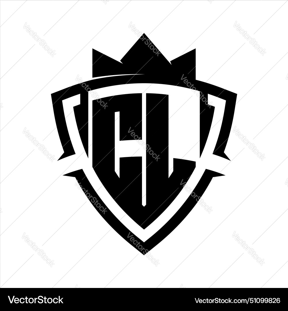 Cl letter bold monogram triangle curve shield Vector Image